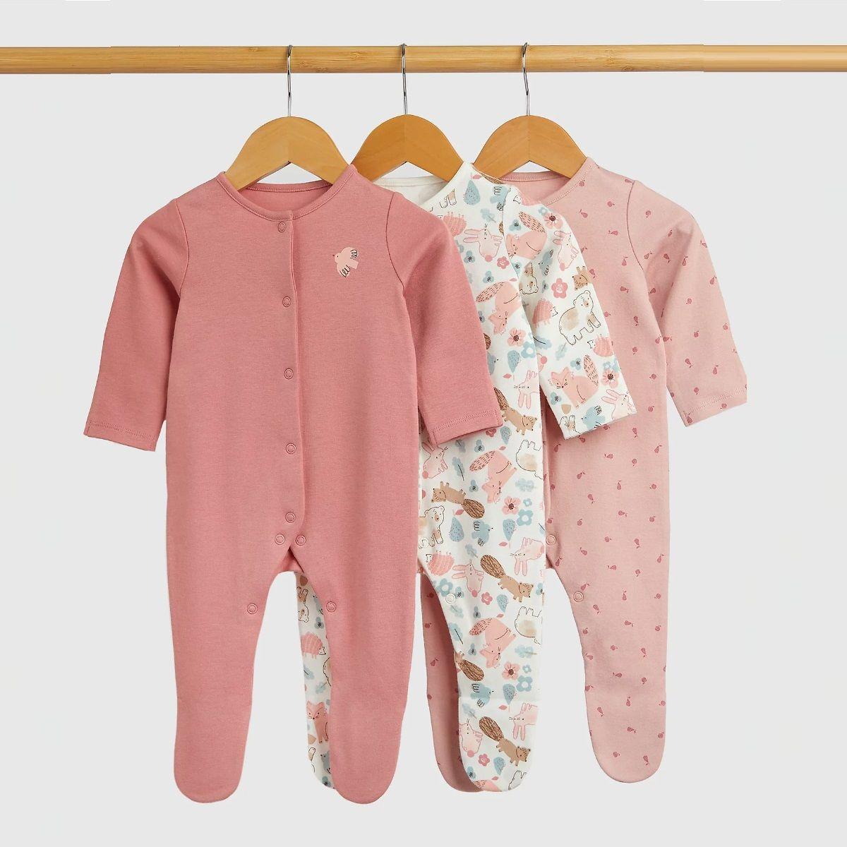 Mothercare Baby Girl Woodland Animals Sleepsuit 3 Pack Mothercare